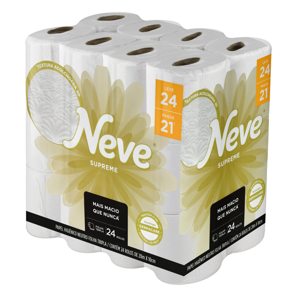 Papel Higiênico Neve Folha Tripla Neutro Supreme 20mt Leve 24 Pague 21